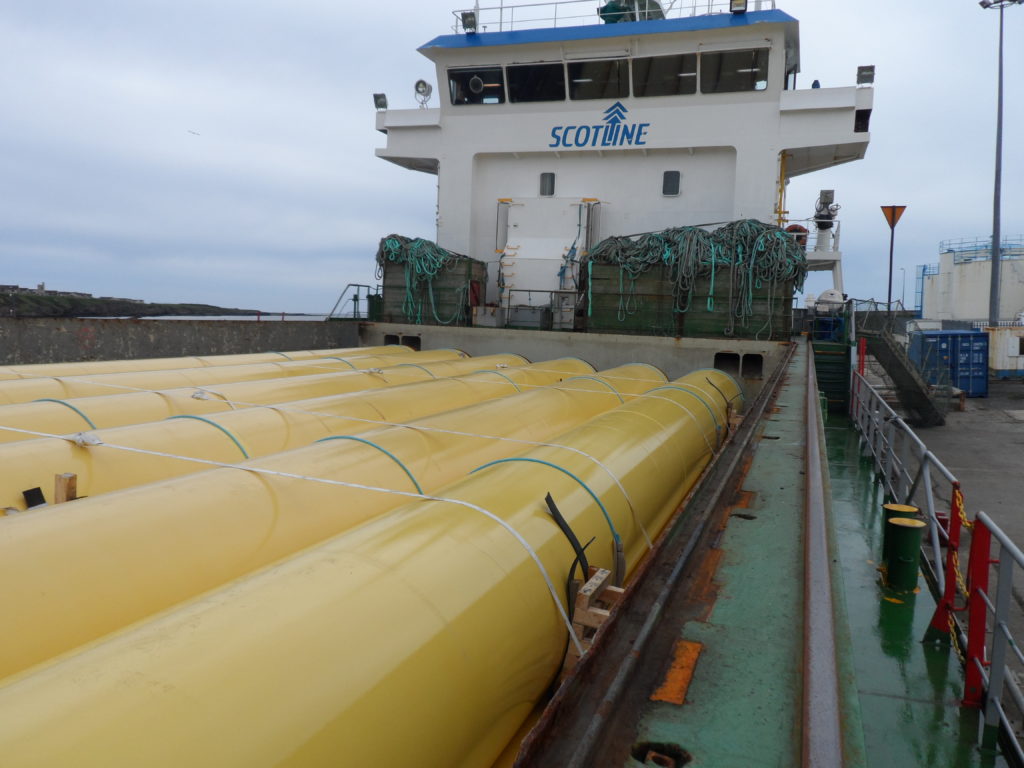 Unloading pipes from MV Scot Trader, Wick Harbour – Hugh Simpson ...
